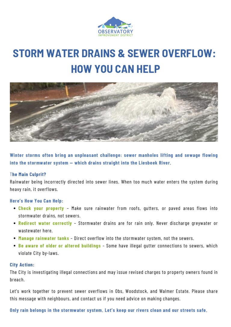 Storm water drains & sewer overflow - Observatory Civic Association